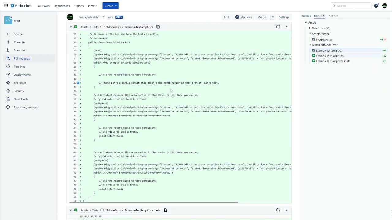 Using BitBucket with Unity - Junior gets feedback on the PR and learns the BitBucket UI - YouTube