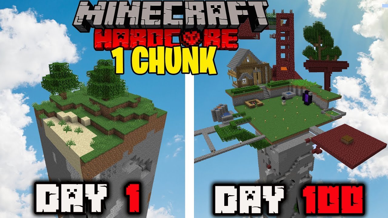 I survived 100 Days on One chunk in Minecraft Hardcore World ...