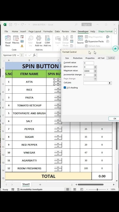 how to use spin button in excel #exceltech #excelformulas #excel #excelfunction #spinbutton # ...
