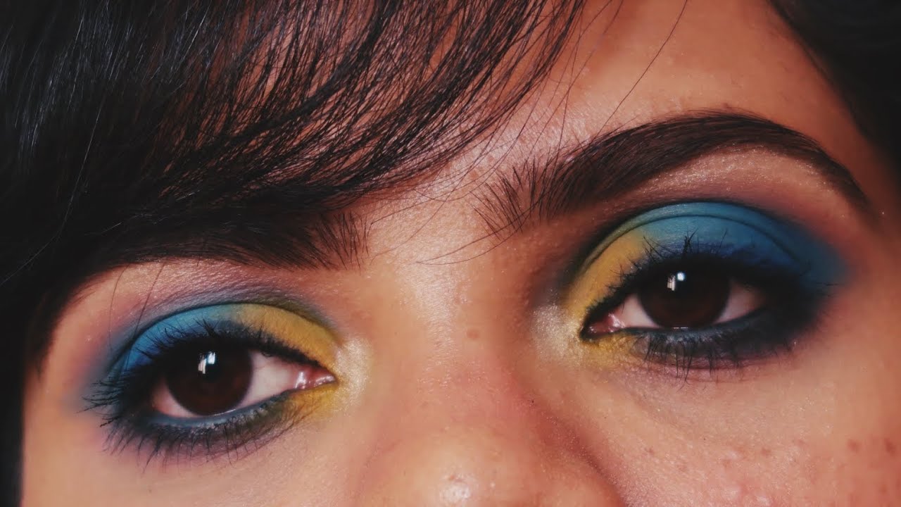 Easy 5 Mins Colorful Eye Makeup I Easy Blue & Yellow Eye Makeup - YouTube