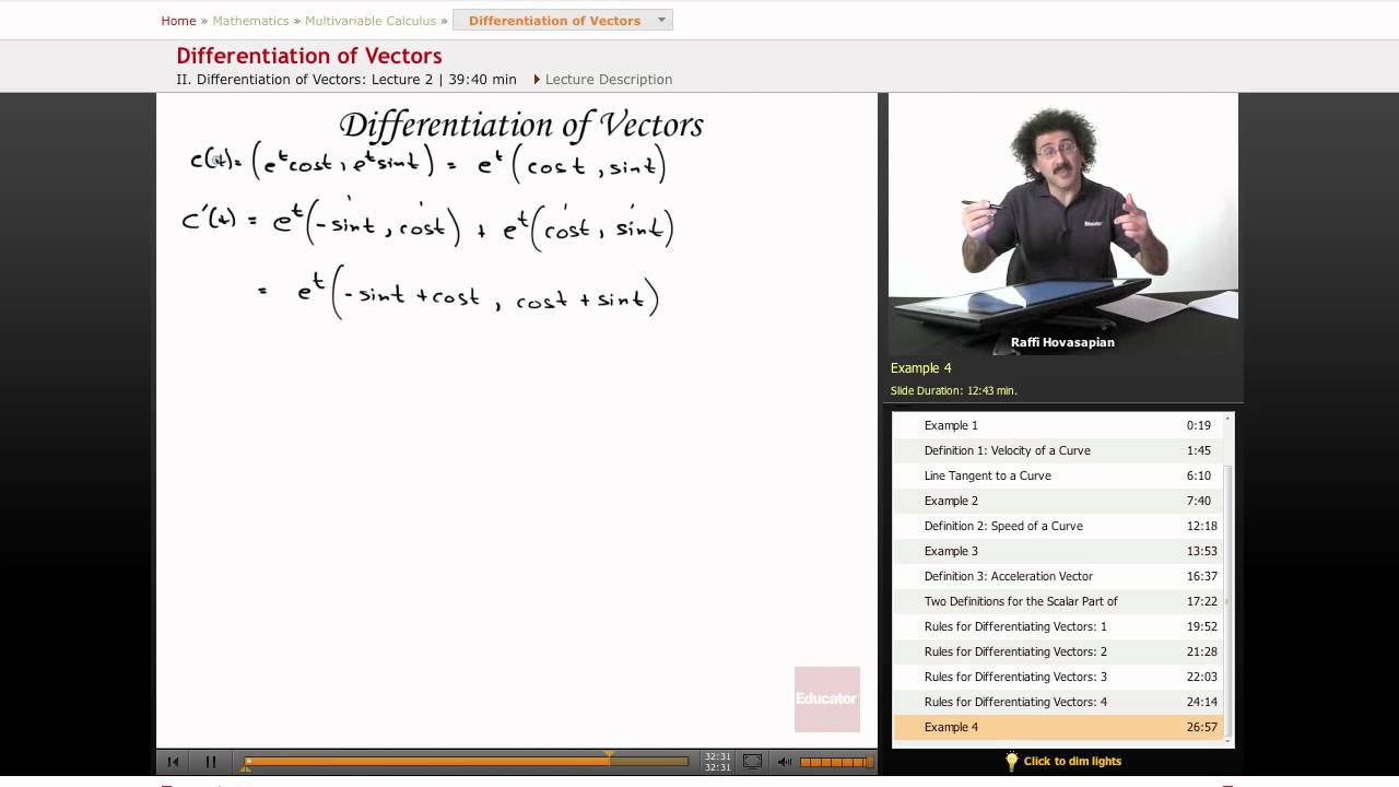 Multivariable Calculus - Differentiation of Vectors - YouTube