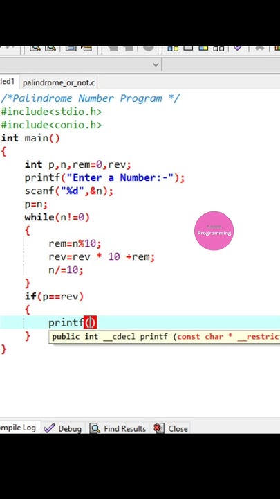Palindrome Number Program In C Shorts Youtube