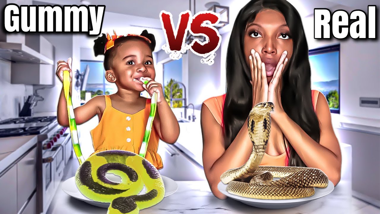 GUMMY FOOD VS REAL FOOD CHALLENGE!!! *EATING GIANT GUMMY SNAKE* - YouTube