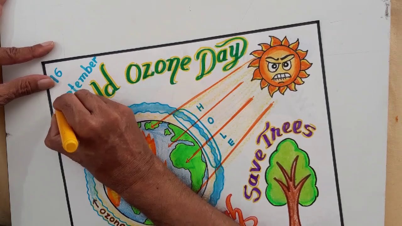 Ozone Day Drawing Easy Steps || Ozone Day Poster for Project Work ...