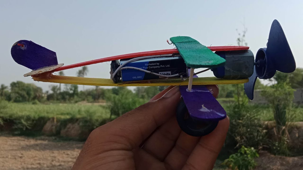 how to make an airplane powered by 9volts battery - YouTube