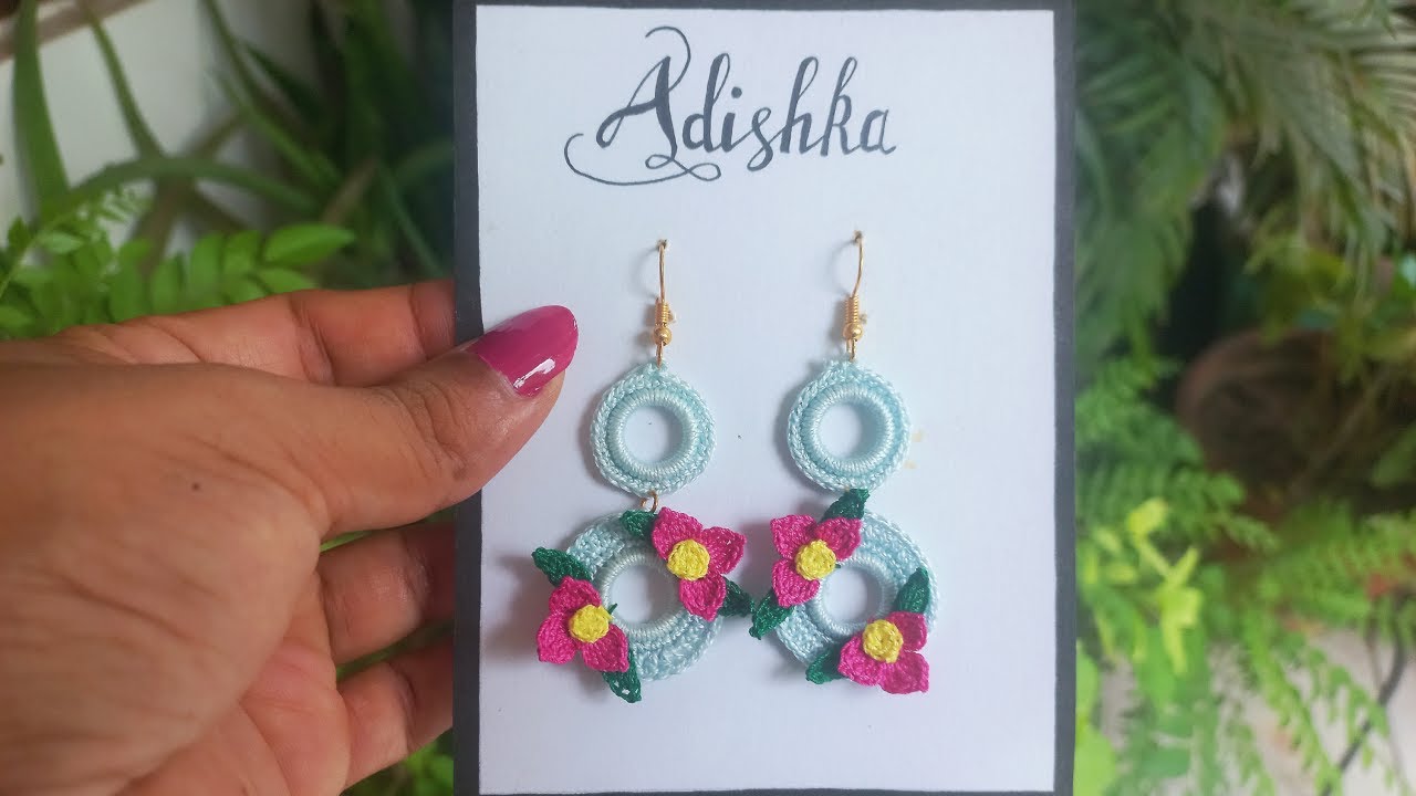 How to make Beautiful Crochet Mini Flower Hoop Earrings | Very Easy ...