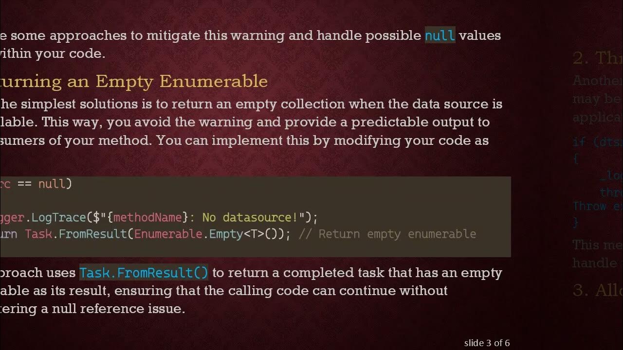 How to Fix CS8602: Dereference of a Possibly Null Reference in C# - YouTube