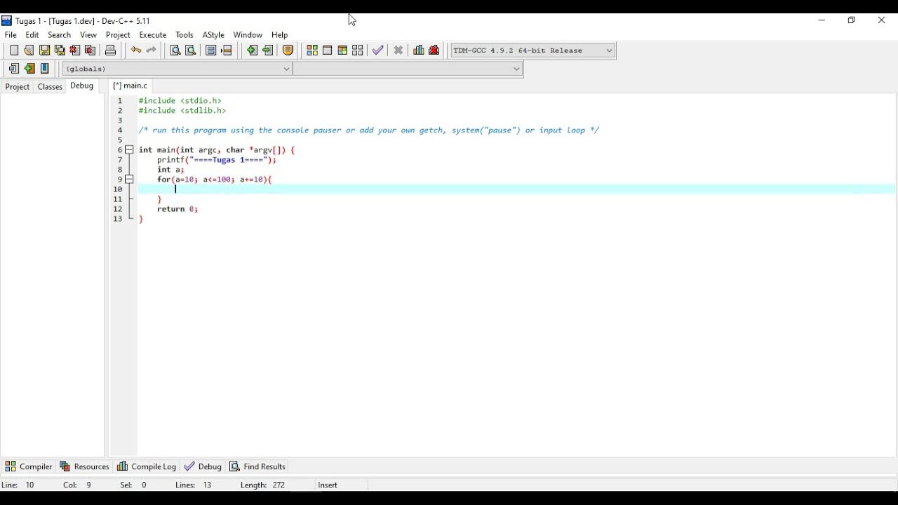 tutorial membuat program c untuk mencetak deret dari 10 sampai 100 - YouTube