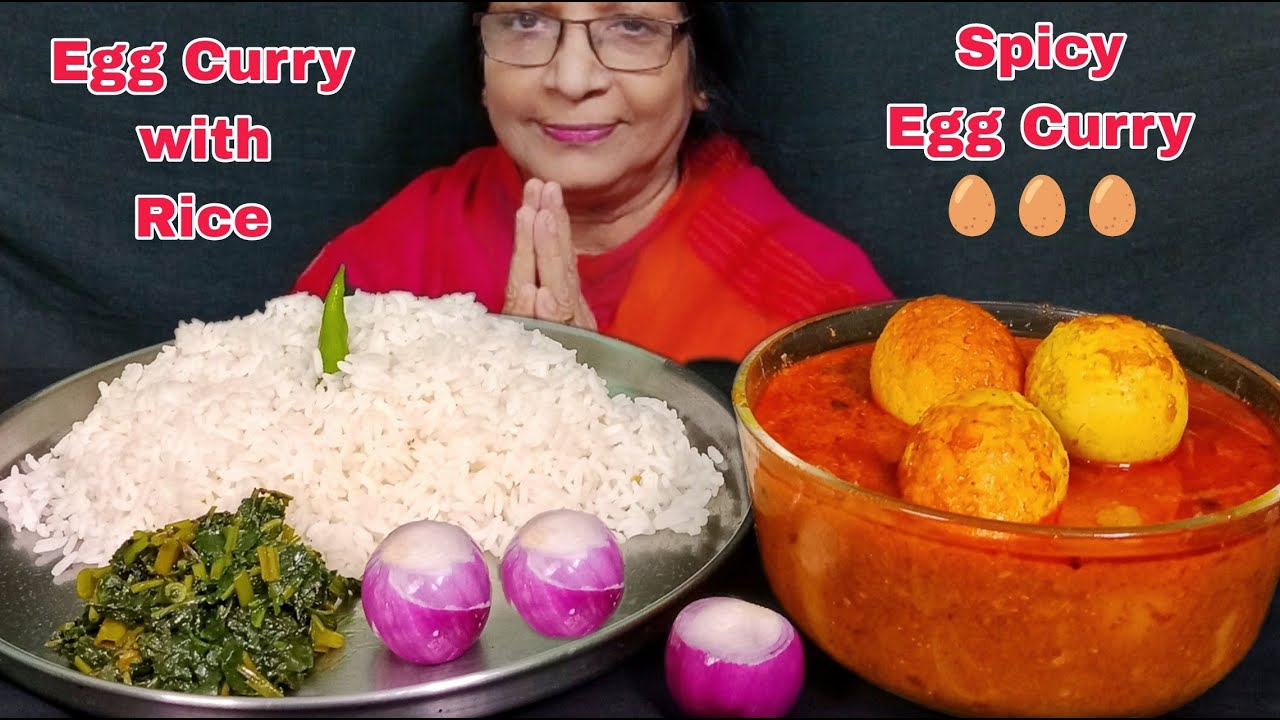 ASMR EATING SPICY EGG CURRY WITH HUGE RICE || EGG CURRY WITH RICE ...