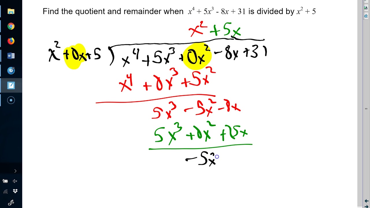 6-5 Polynomial Long Division with missing (or zero) terms - YouTube