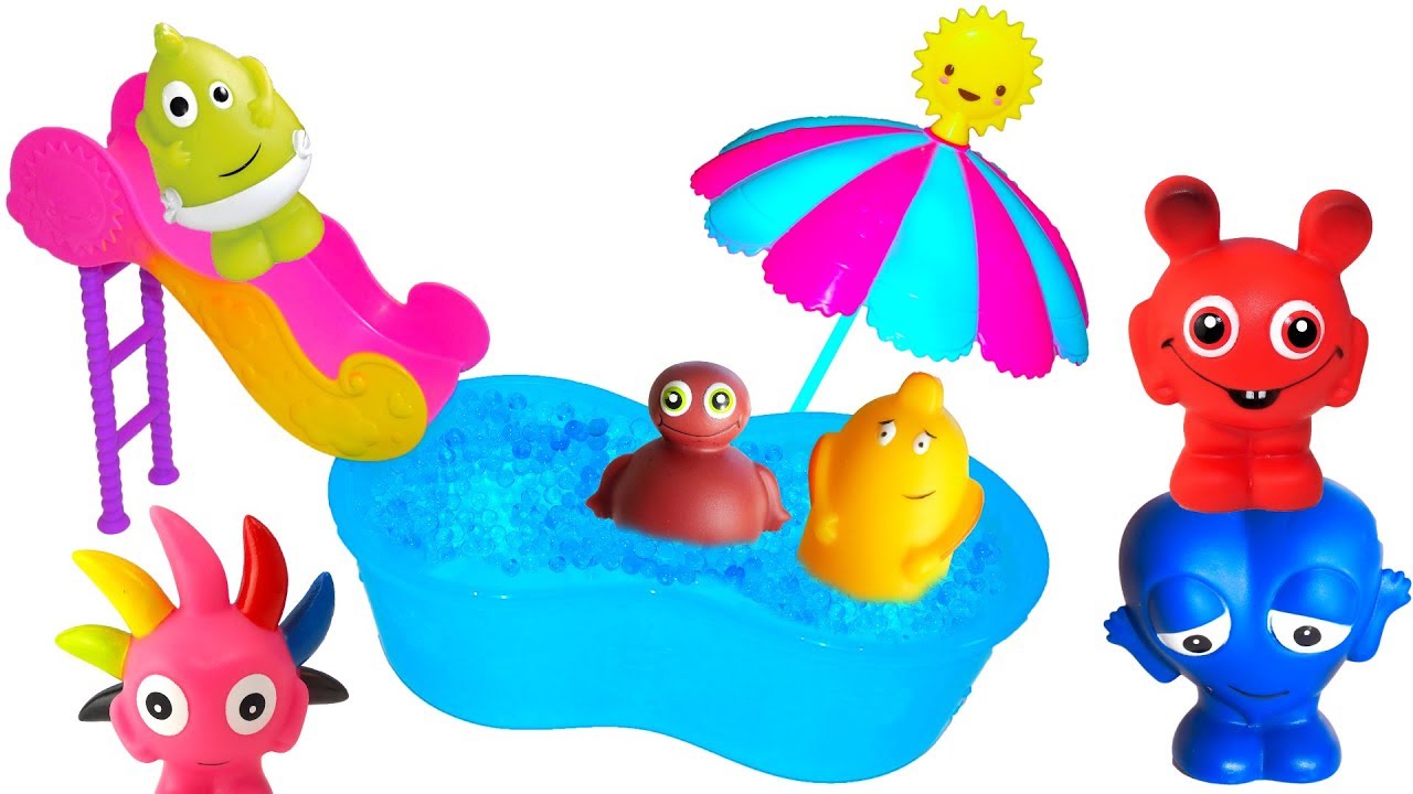 Babblarna lär sig färger med roliga slime bollar och badar skumbad ...