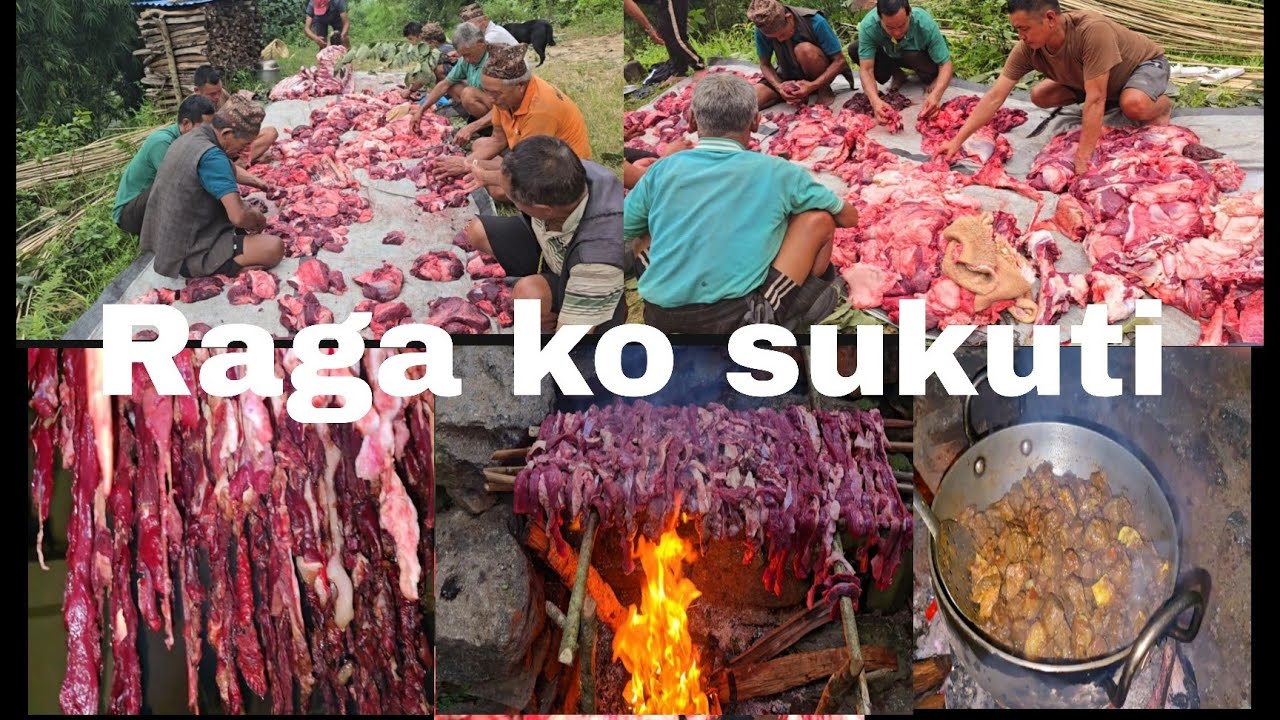 Traditional buff meat cutting and making buff meat dry sukuti ...