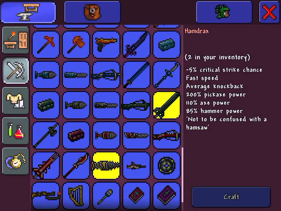 How to make a hamdrax in terraria ios - YouTube