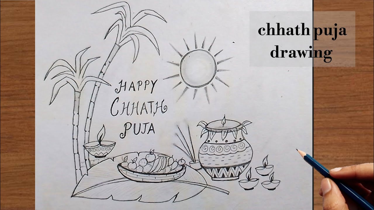 Chhath puja drawing | Chhath puja sketch drawing | chhath puja drawing ...