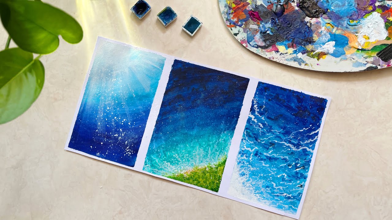 3 EASY sea paintings | Sea painting tutorial | acrylics painting 🌿 ...