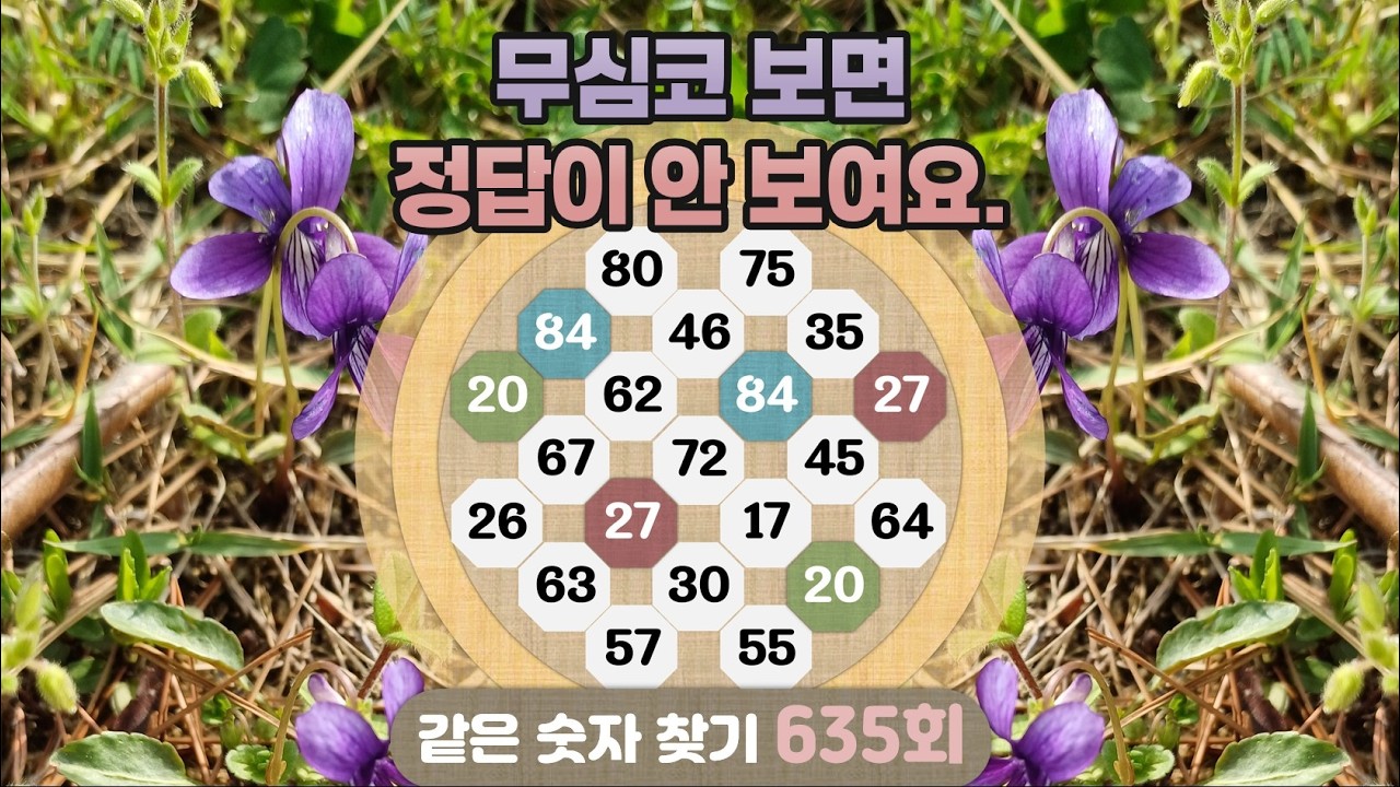 같은숫자찾기 635회 같은 숫자 문제를 무심코 보면 정답이 안 보여요 같은숫자찾기 퀴즈 치매예방퀴즈 두뇌활성화