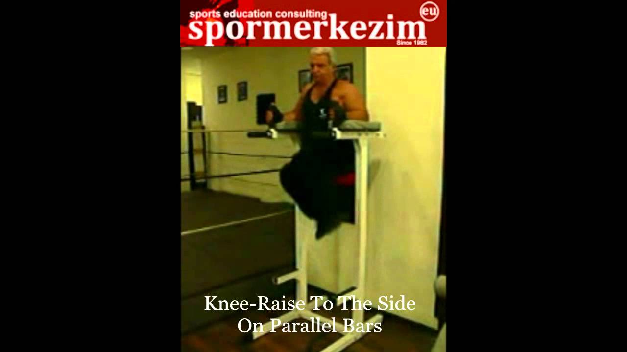 Abdominal-Knee Raise To The Side On Parallel Bars - YouTube