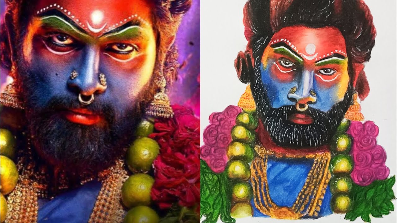 pushpa 2 Allu Arjun drawing//how to draw pushpa raj step by step ...