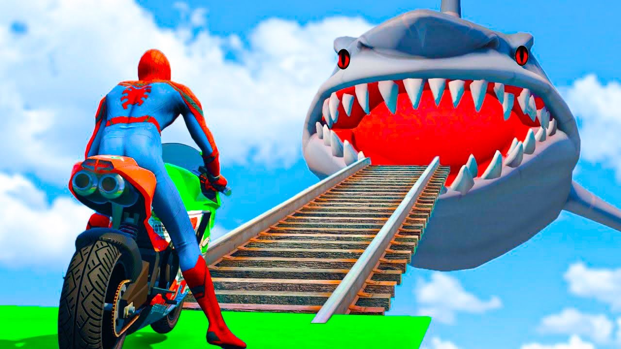 Spider-Man Car Racing Challenge Bike Shark Pit Obstacles Run Competitive | GTA 5 MODS - YouTube