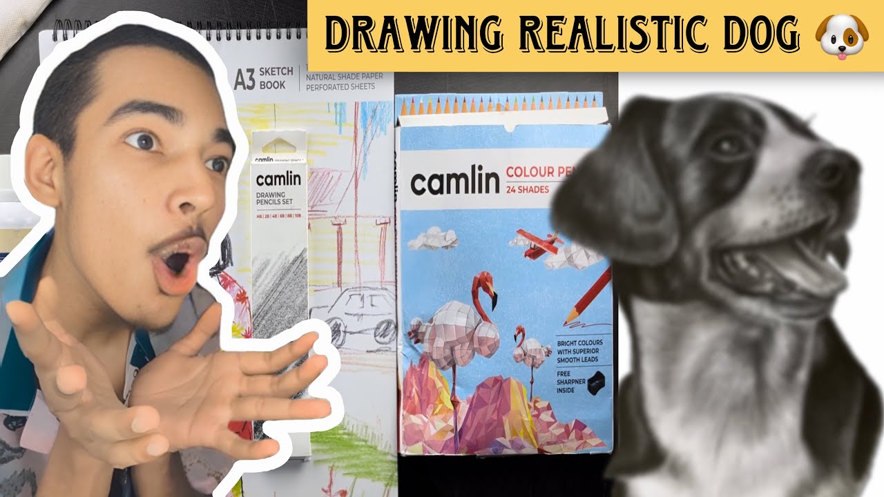 How to Draw Cute Realistic Dog | Exploring Camlin Drawing Pencils for ...
