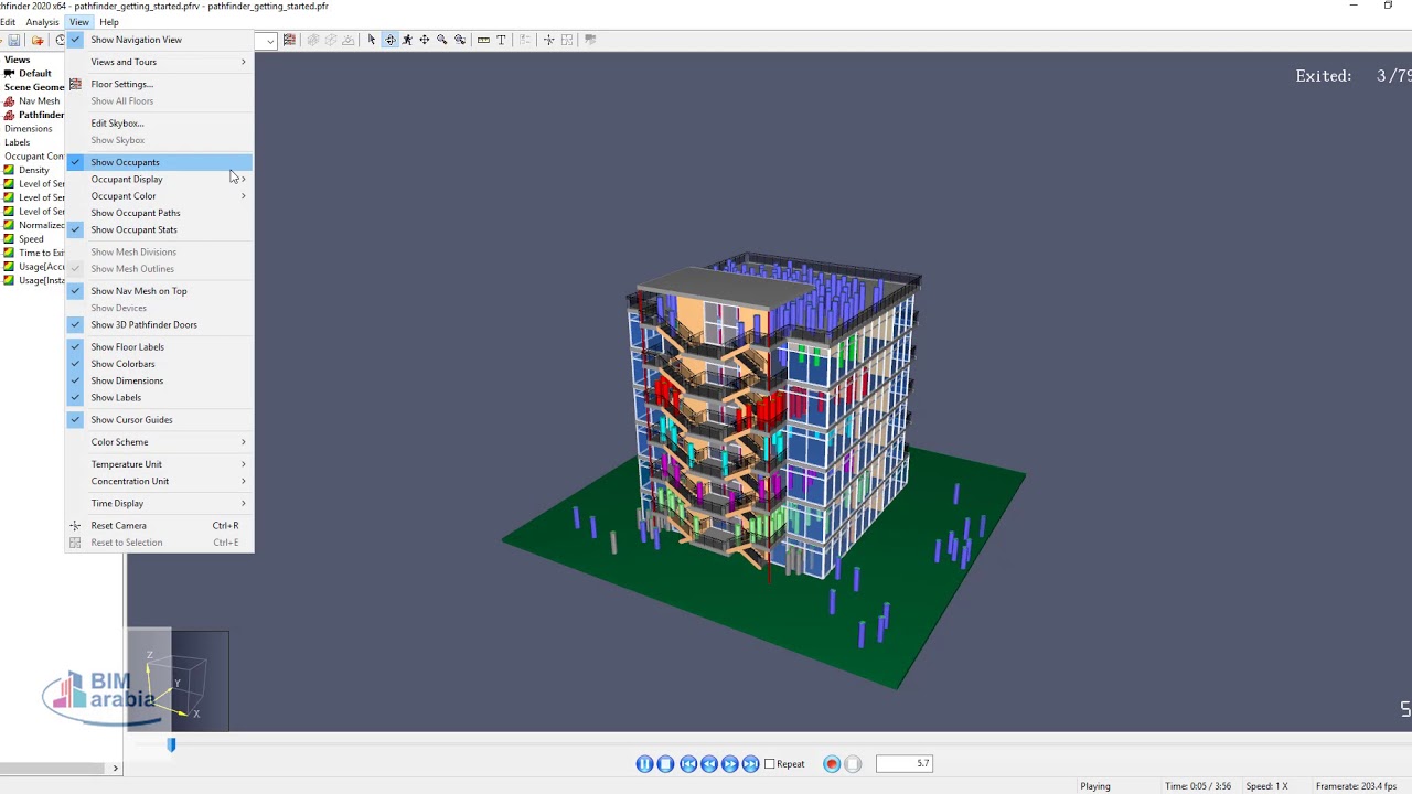 Pathfinder result Evacuation Simulation نتيجة محاكاة الاخلاء - YouTube