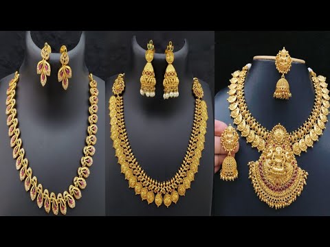 fancy 100 bridal short necklace set collections #goldnecklace - YouTube