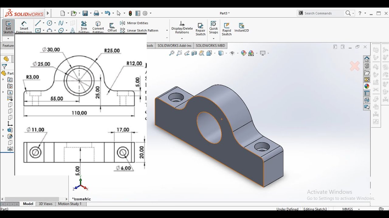 Cara buat Rumah Bearing Housing Bearing dengan solidwork - YouTube