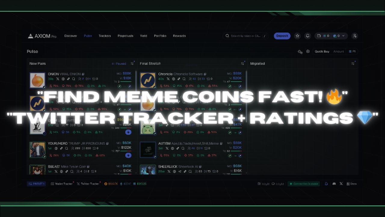 "Axiom Solana Meme Coin Bot 🚀 Built-in Twitter Tracker & Rating System ...