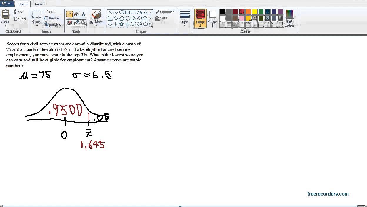 Reverse normal probability: Example 2 - YouTube