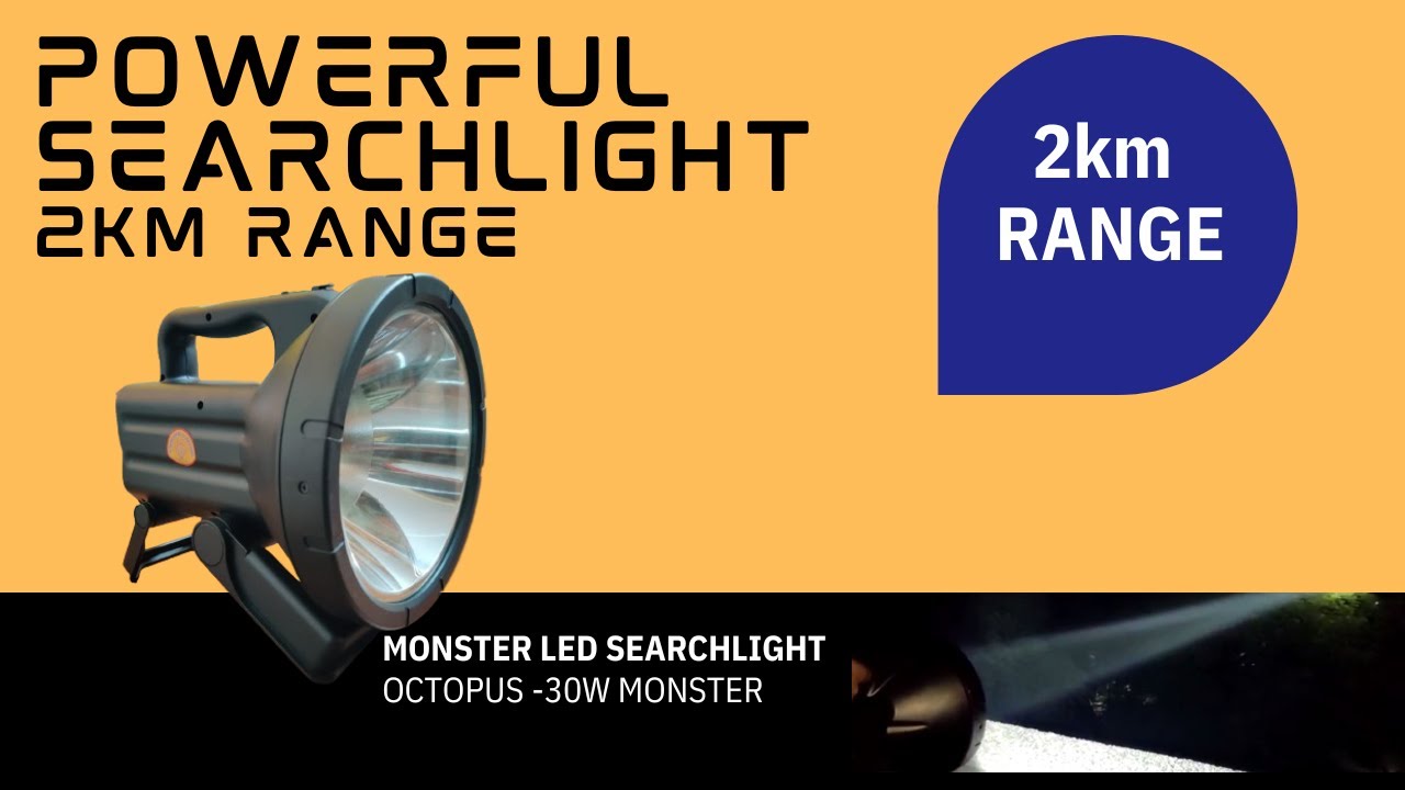 HIGH BEAM 30 WATT LED SEARCHLIGHT WITH 2KM RANGE - YouTube