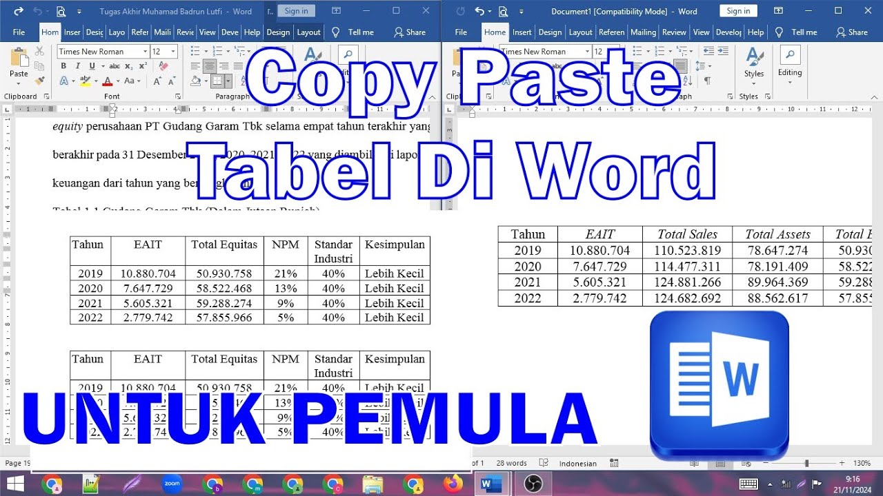 Cara Copy Paste Tabel di Word - YouTube