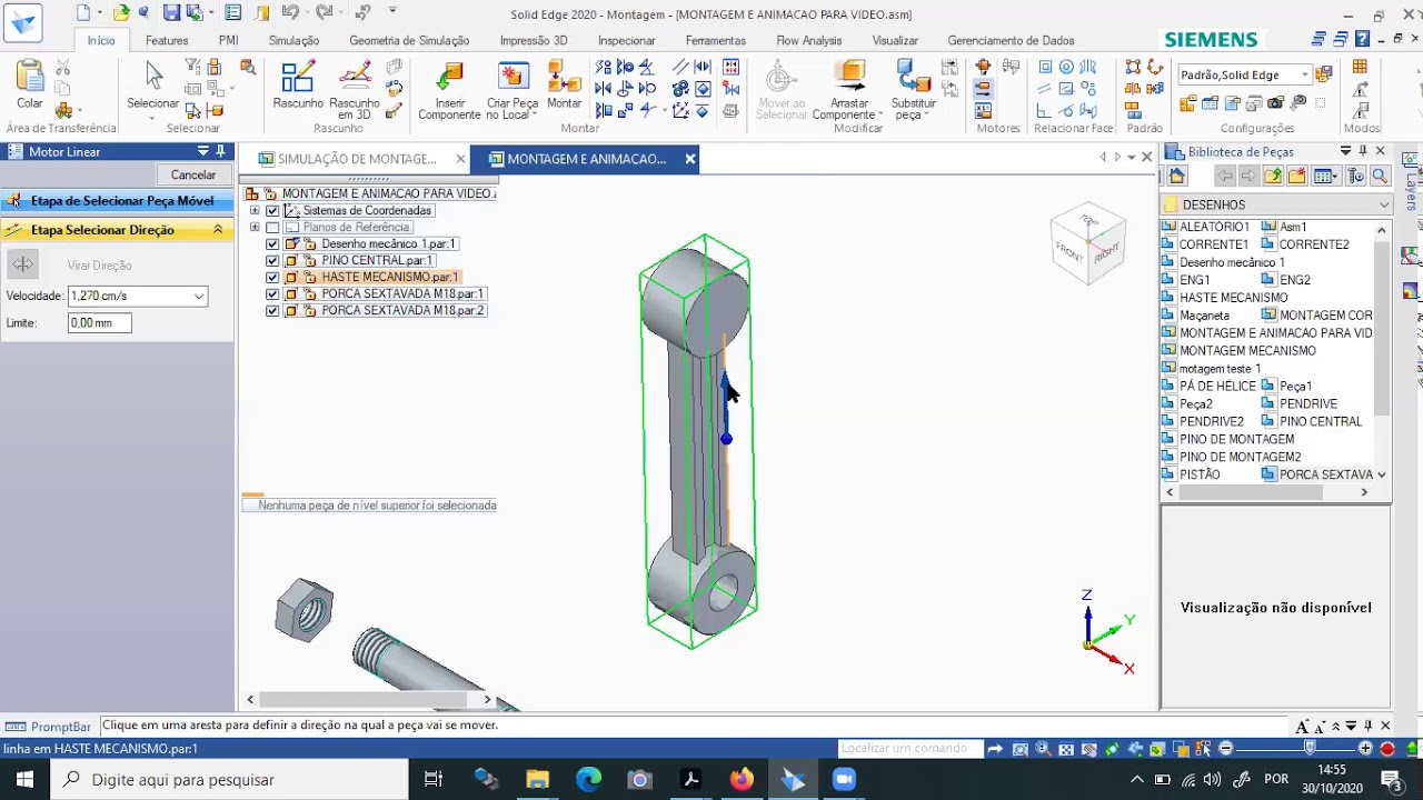 SOLID EDGE: ANIMAÇÃO DO DISPOSITIVO 2 (UTILIZAÇÃO DE FERRAMENTAS DE ...