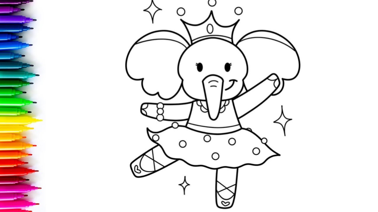 Cute Ballerina Elephant Drawing, Painting & Coloring For Kids and ...
