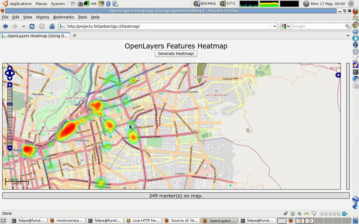 OpenLayers Heatmap demo: Pubs and Restaurants in Santiago - YouTube
