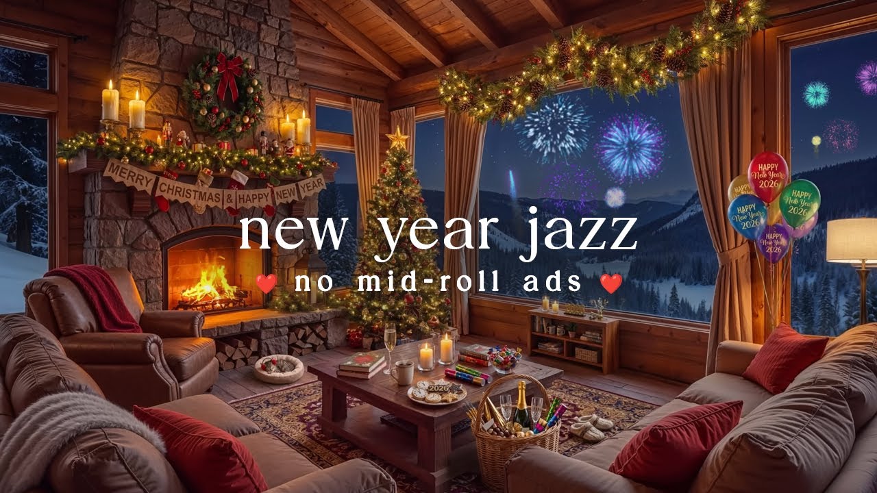 🎆 New Year Jazz (NO MID-ROLL ADS) – Cozy Fireplace Ambience to Welcome ...