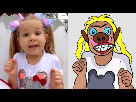 Diana and Roma walk in the Dinosaur park & Museum of Illusions | funny drawing meme part 26