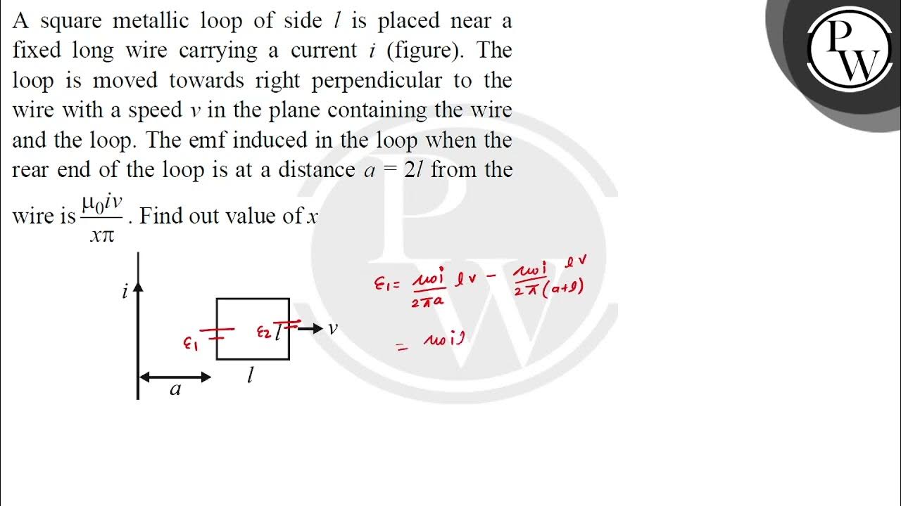 A square metallic loop of side \( l \) is placed near a fixed long wire carrying a current \( i ...
