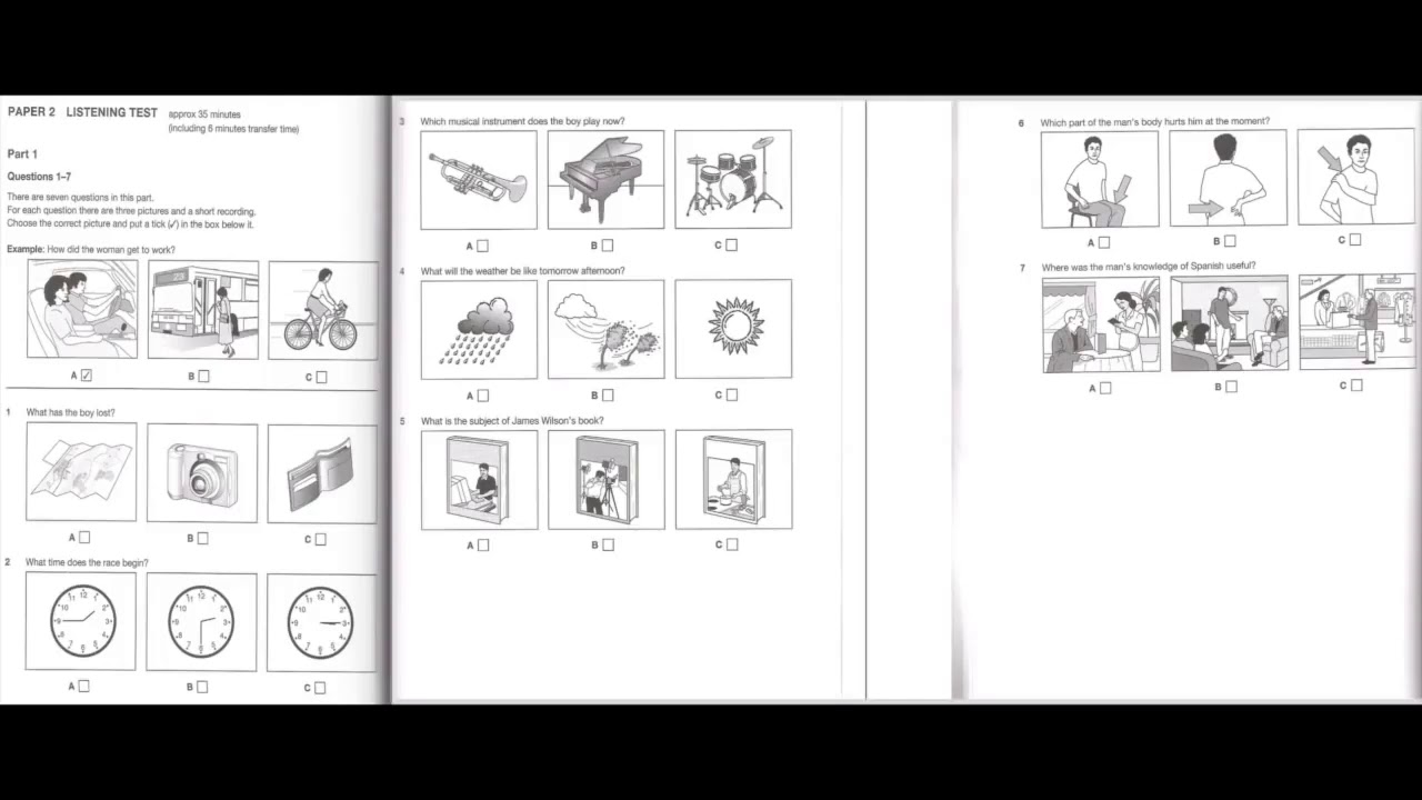 Listening B1, PET 7, Test 2, Part 1 - YouTube
