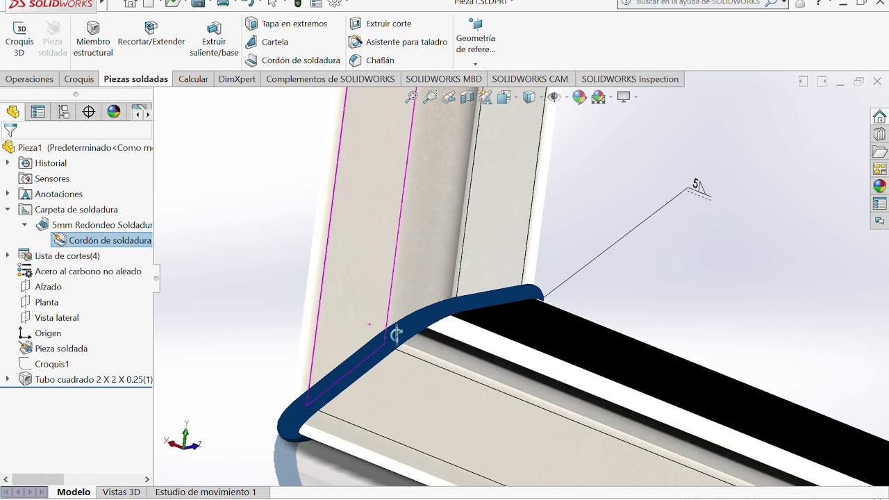 Soldaduras y cordones cosmeticos en Solidworks - YouTube
