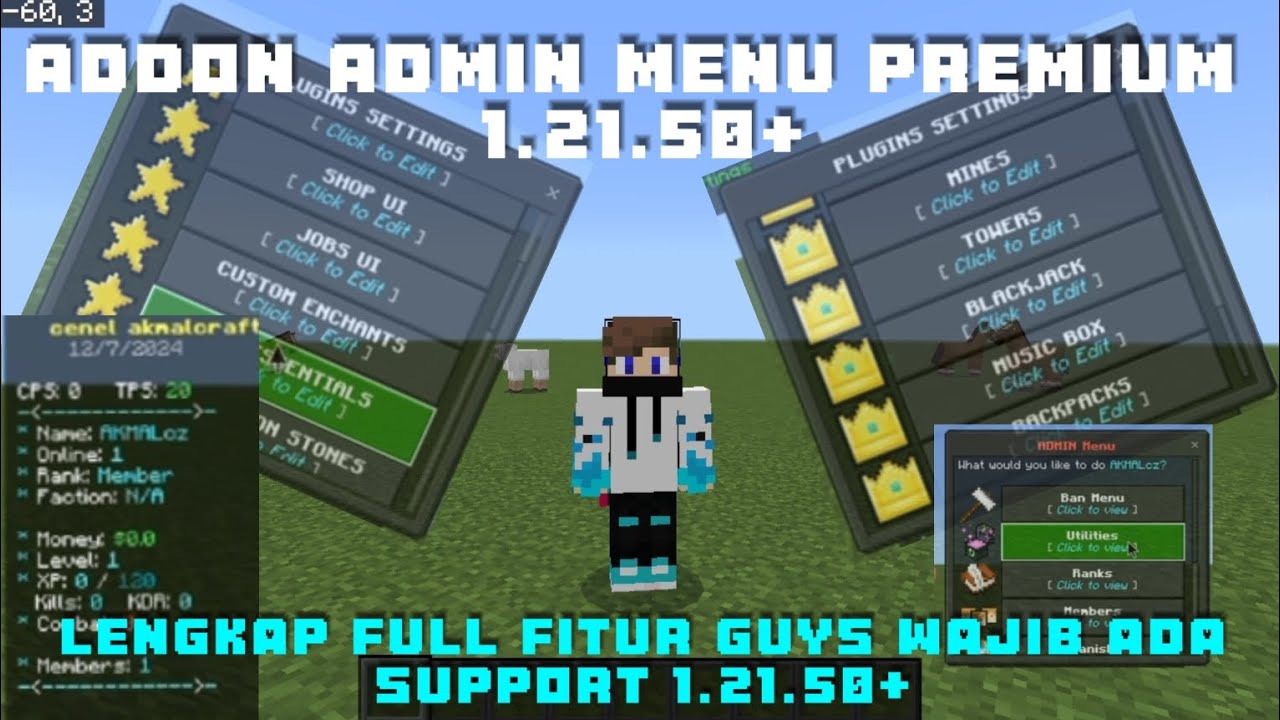 Addon Admin Server Menu Premium 😱 Support mcpe 1.21.60+ Full Fitur‼️ ...