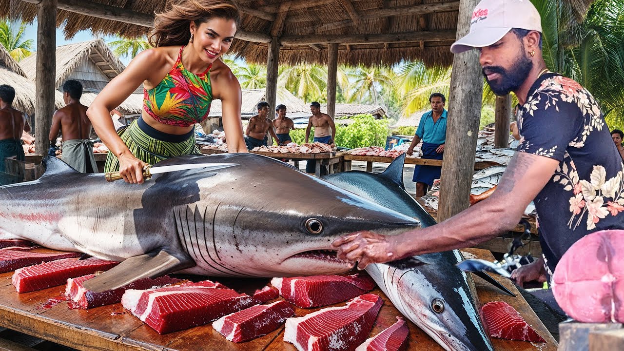 Amazing Shark Cutting Show | Fresh Catch in a Coastal Market - YouTube