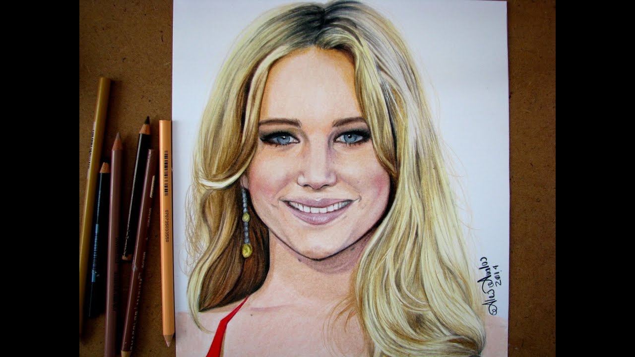 How to draw Jennifer Lawrence / Colored Pencils Art - YouTube