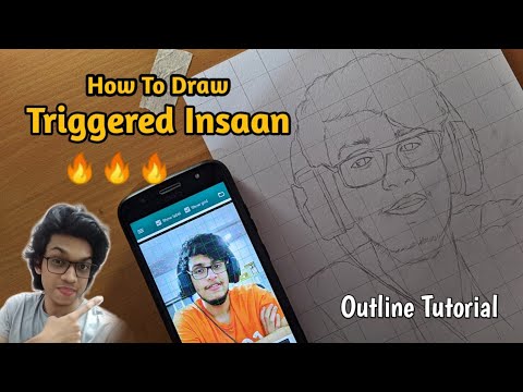 How To Draw Triggered Insaan Step By Step Outline Tutorial | With Grid ...