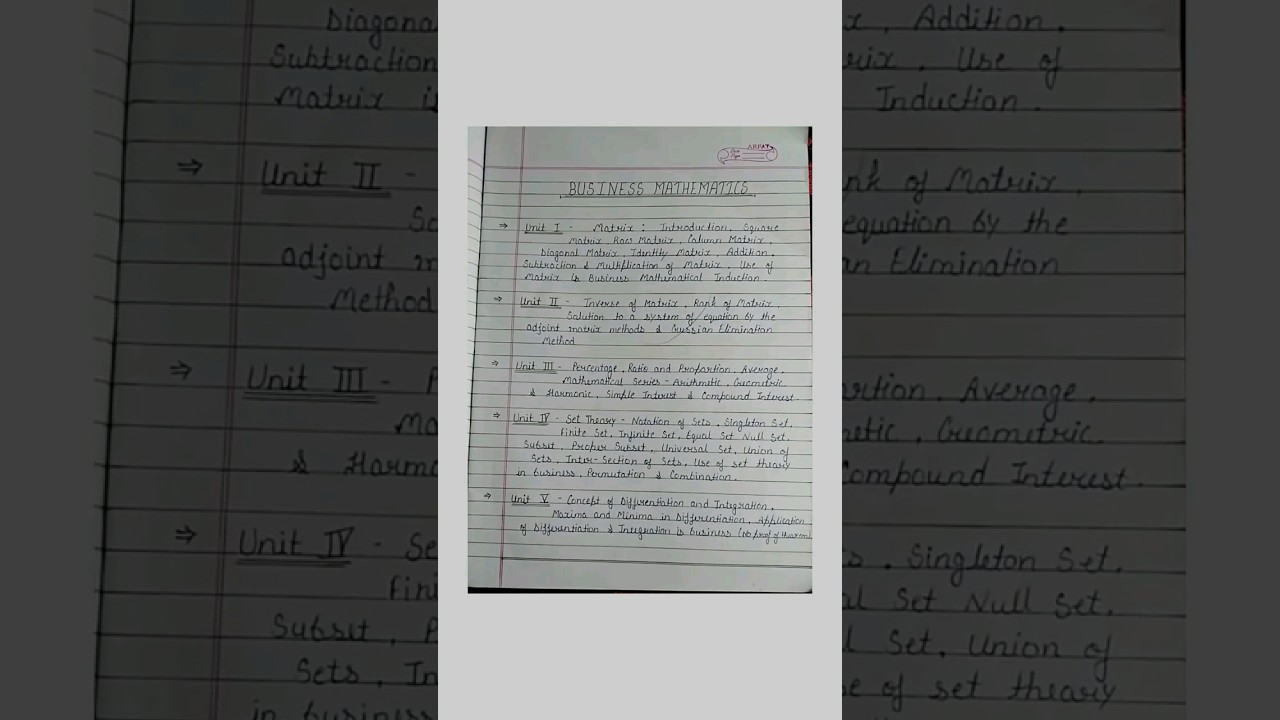 BUSINESS MATHEMATICS SYLLABUS (PART-1) Handwritten notes (BBA & BCA ...