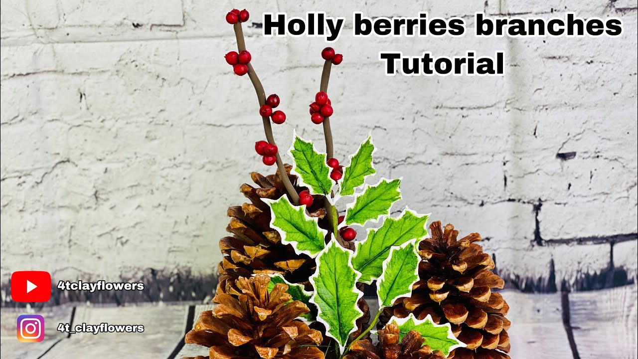 DIY! How to make holly berries branches by clay | cold porcelain ...