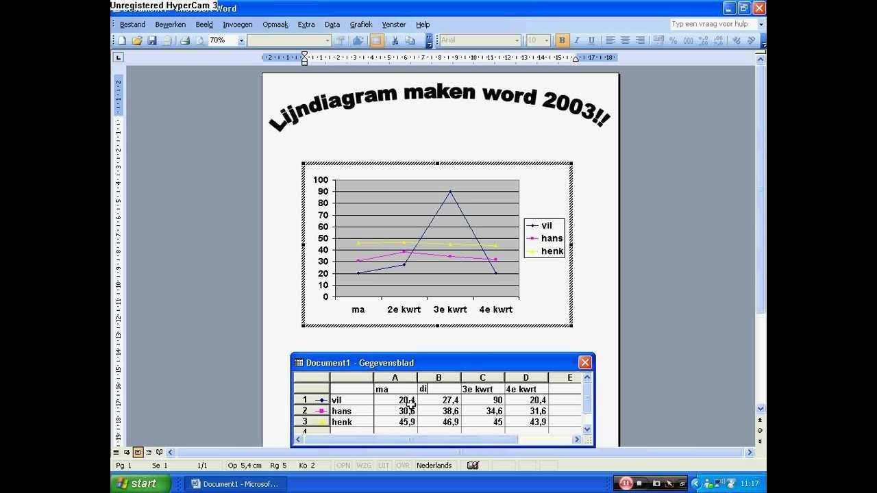 Lijndiagram maken op word (2003) - YouTube