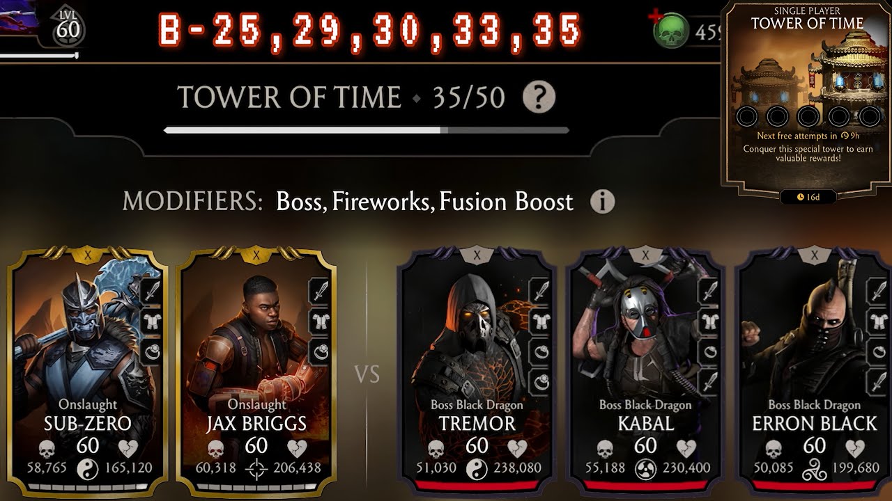 Tower of Time Boss Battle 25, 30 & 35 Fight + Reward MK Mobile | Team ...
