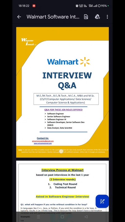 Walmart Software Engineer Interview Questions and Answers PDF #walmart ...