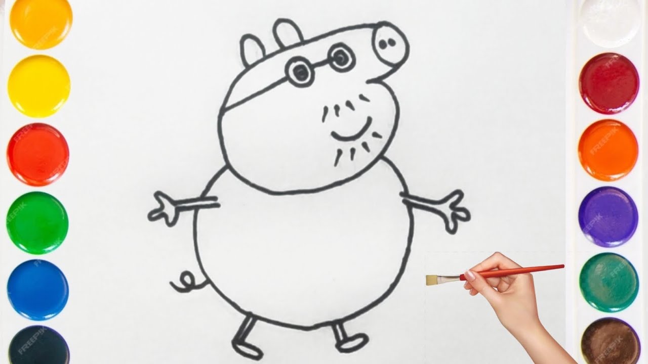 How to draw daddy pig from peppa pig | Daddy pig drawing | Peppa pig ...