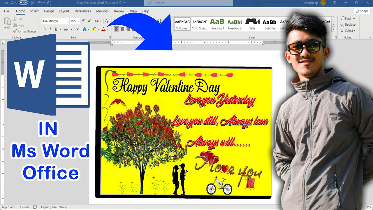 How to make valentine's Day card design in MS Word || Valentine's ...